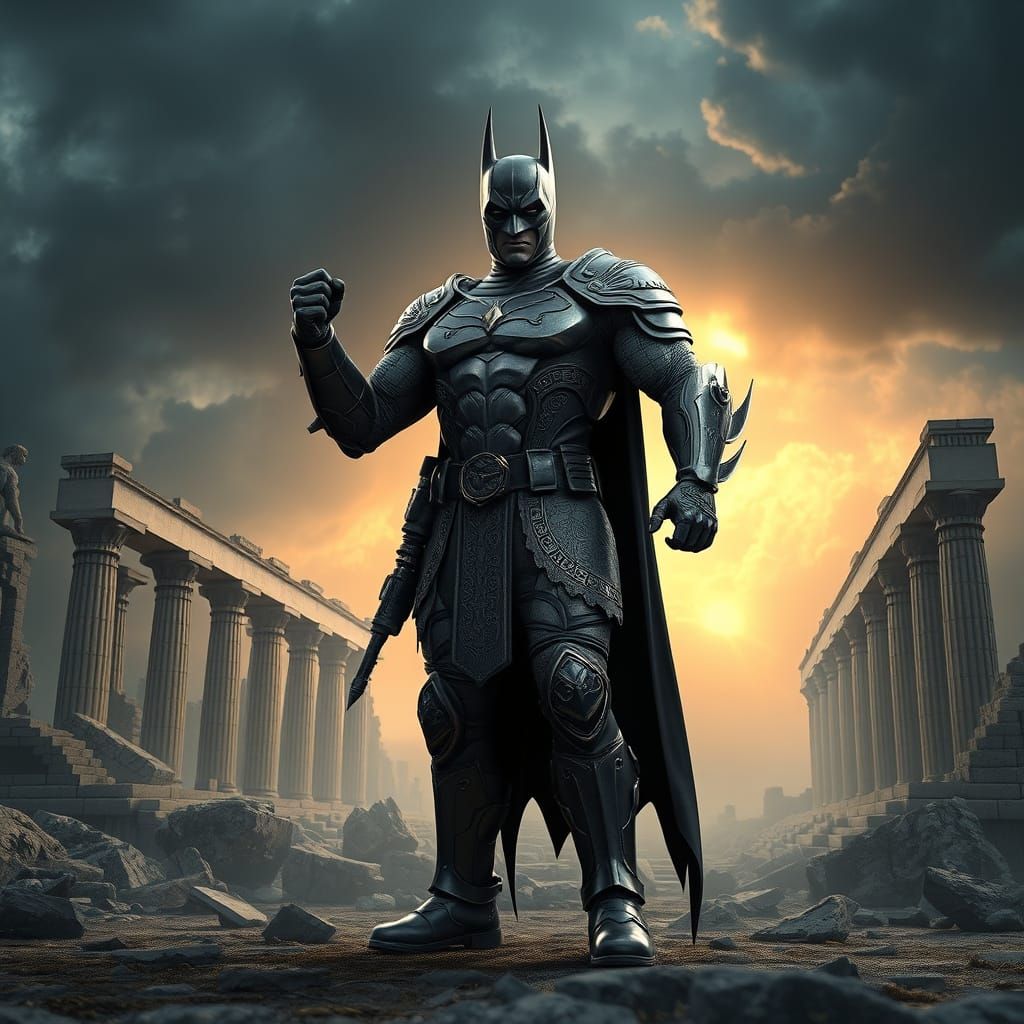 Spartan Batman Hero in Ancient Ruins - AI Art