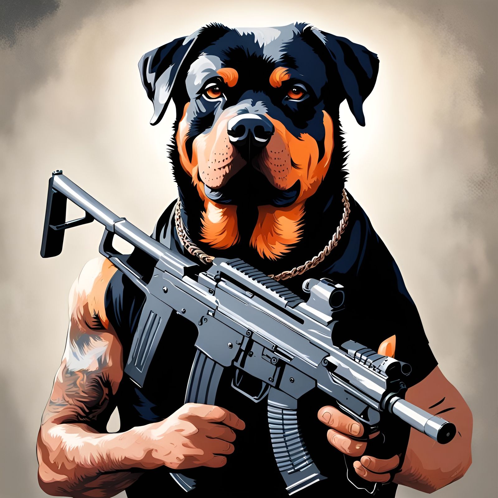 Man with the head of a Rottweiler holding an AK 47 - AI Generated ...