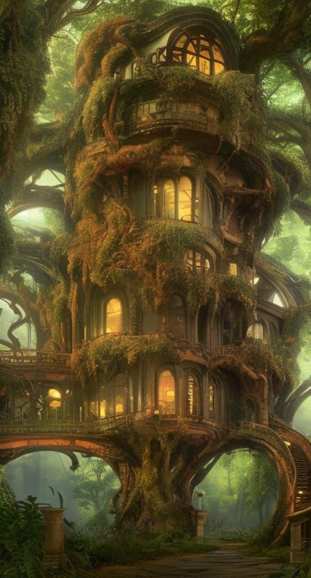 Elves Treehouse - AI Generated Artwork - NightCafe Creator