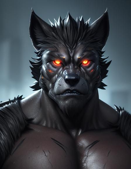 Glowing eyes werewolf man massive muscular muscle, 8k resolution ...
