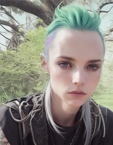 androgynous tattooed fae punk portrait dark - AI Generated Artwork ...