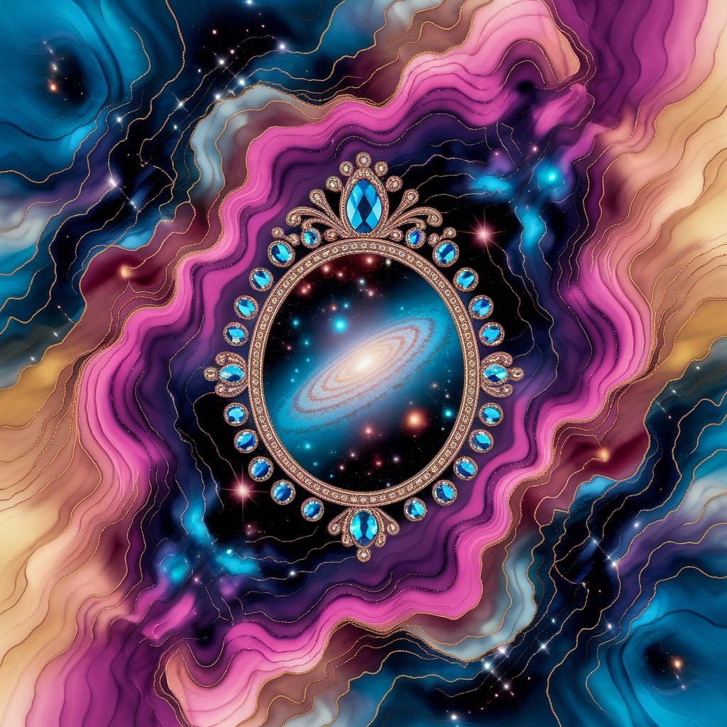 Cosmic Mirror in Vibrant Surreal Artwork - AI Art