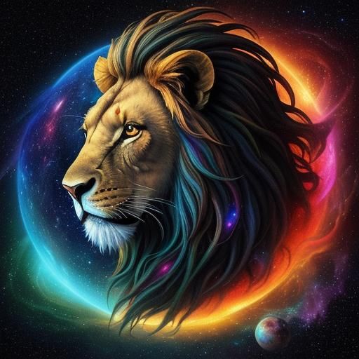 Lion cosmique - Surreal Lion Emerges from Infinite Space