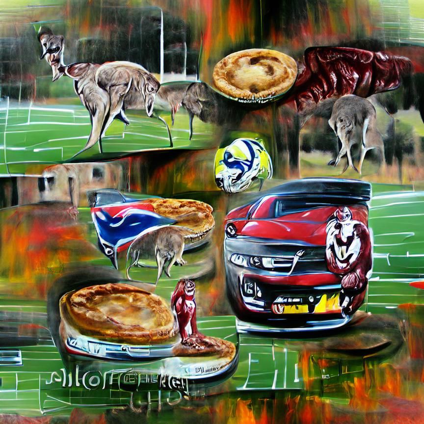 Football, Meat-Pies, Kangaroos, and Holden Cars acrylic art - AI ...
