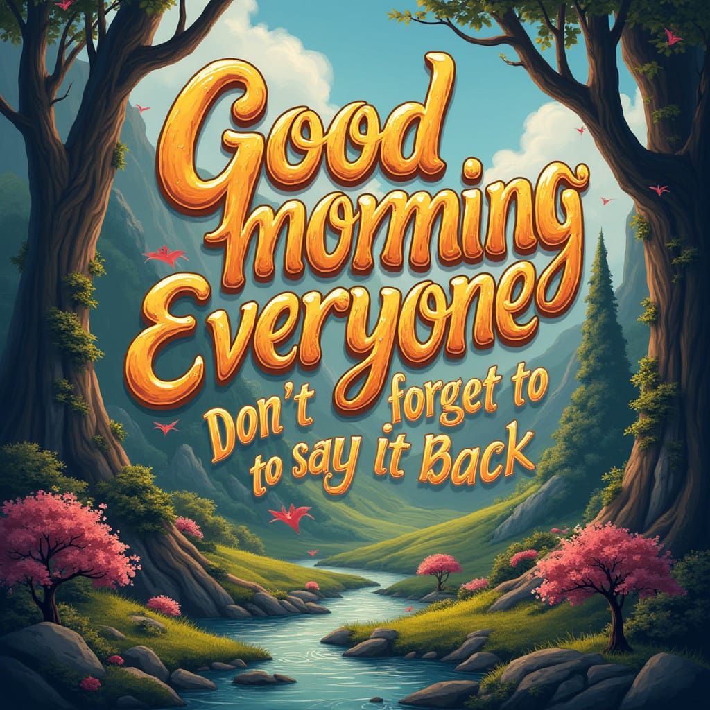 Majestic Morning Greeting in Whimsical Cartoon Scr... - AI Art