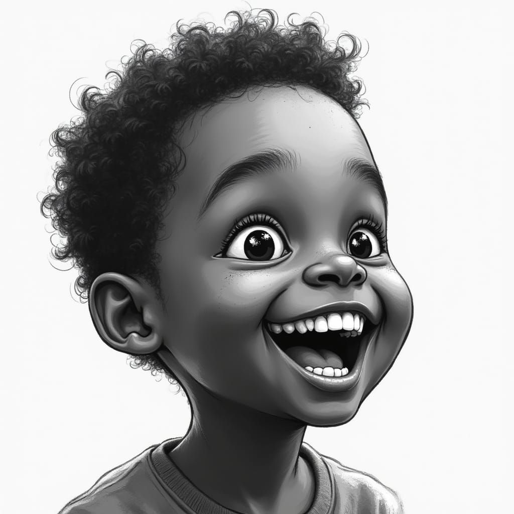 Hyper-Realistic Boy's Joyful Laughter in Grayscale - AI Art