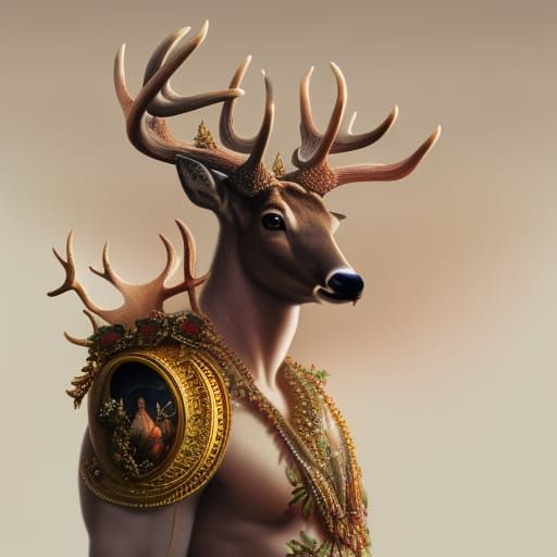 (Topic) deer_lord majestic graceful human with stag_head in full ornate ...
