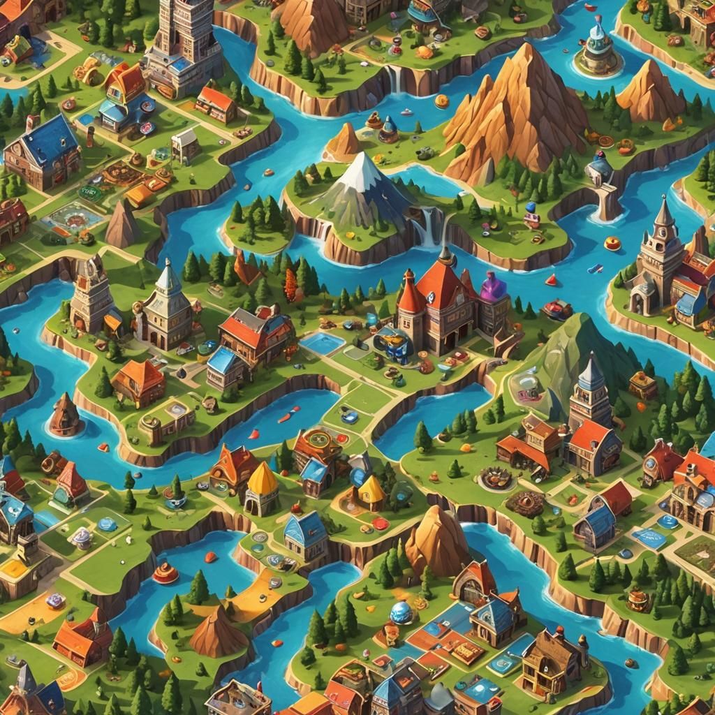 a vibrant image of board game-themed worlds, featuring various iconic ...