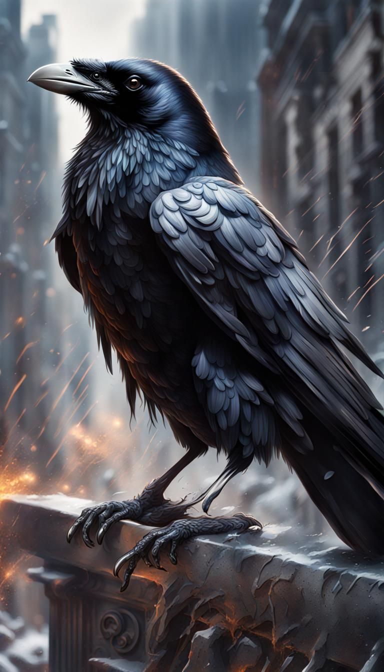 Raven, opaque, silver talons, close-up, Hyperrealistic, splash art ...