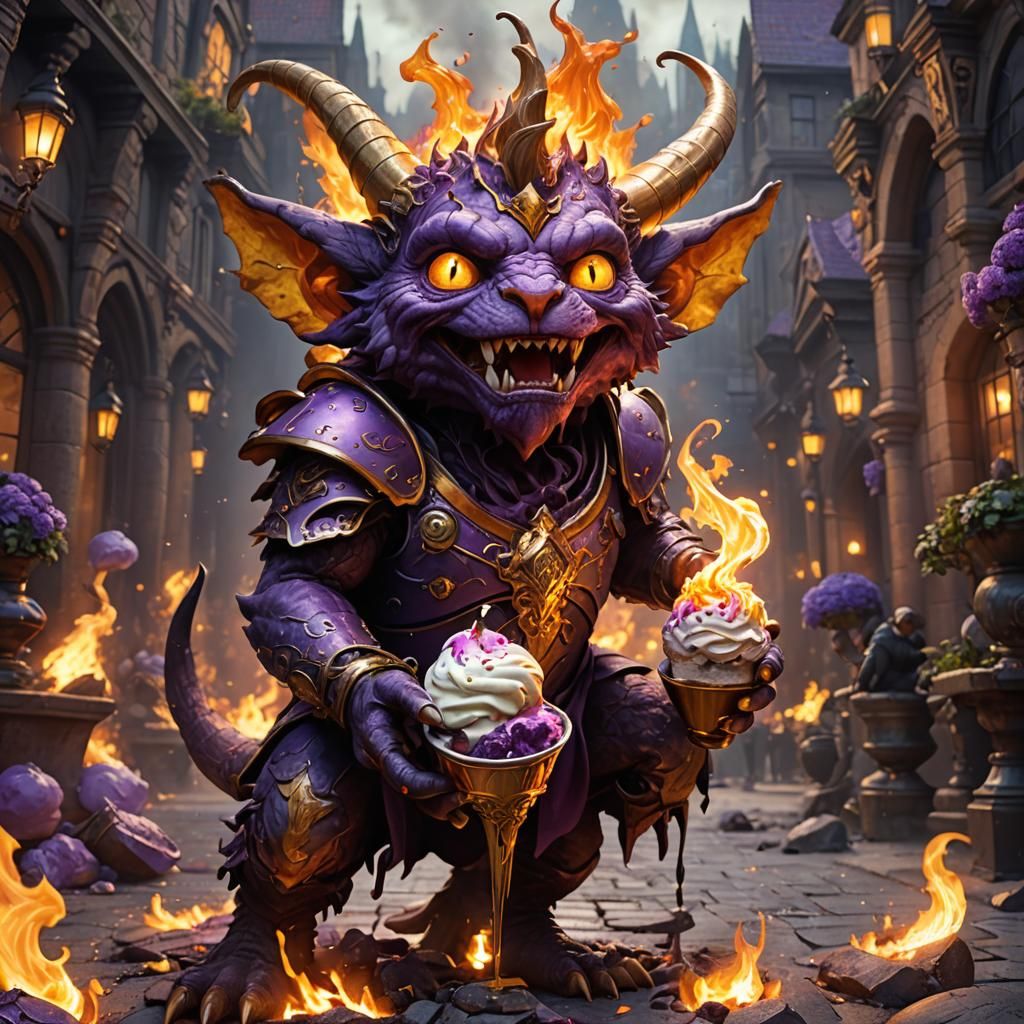 Imp on fire with ice cream - AI Generated Artwork - NightCafe Creator
