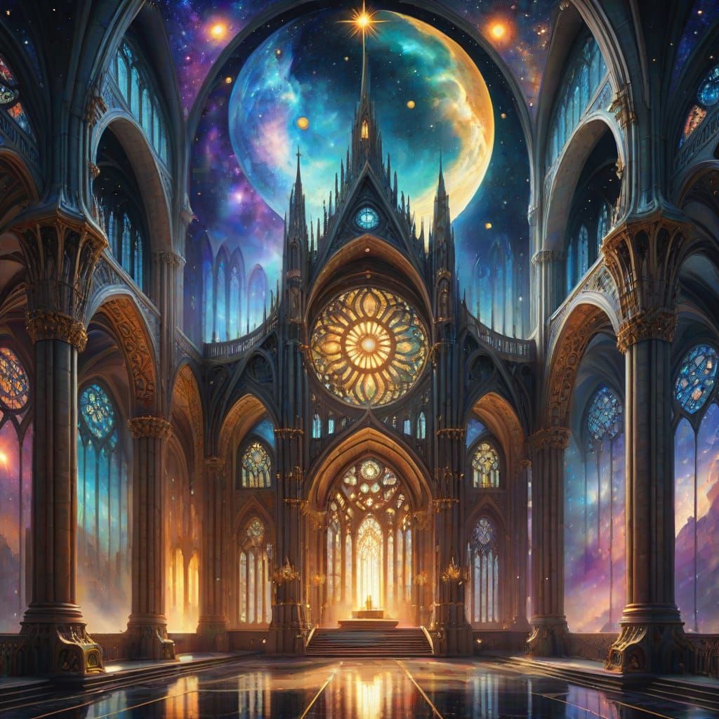 Gothic Cosmic Cathedral in Ethereal Watercolor - AI Art