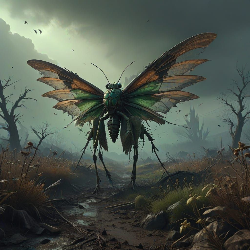 Apocalyptic Locust Swarm Descends Upon Barren Land... - AI Art