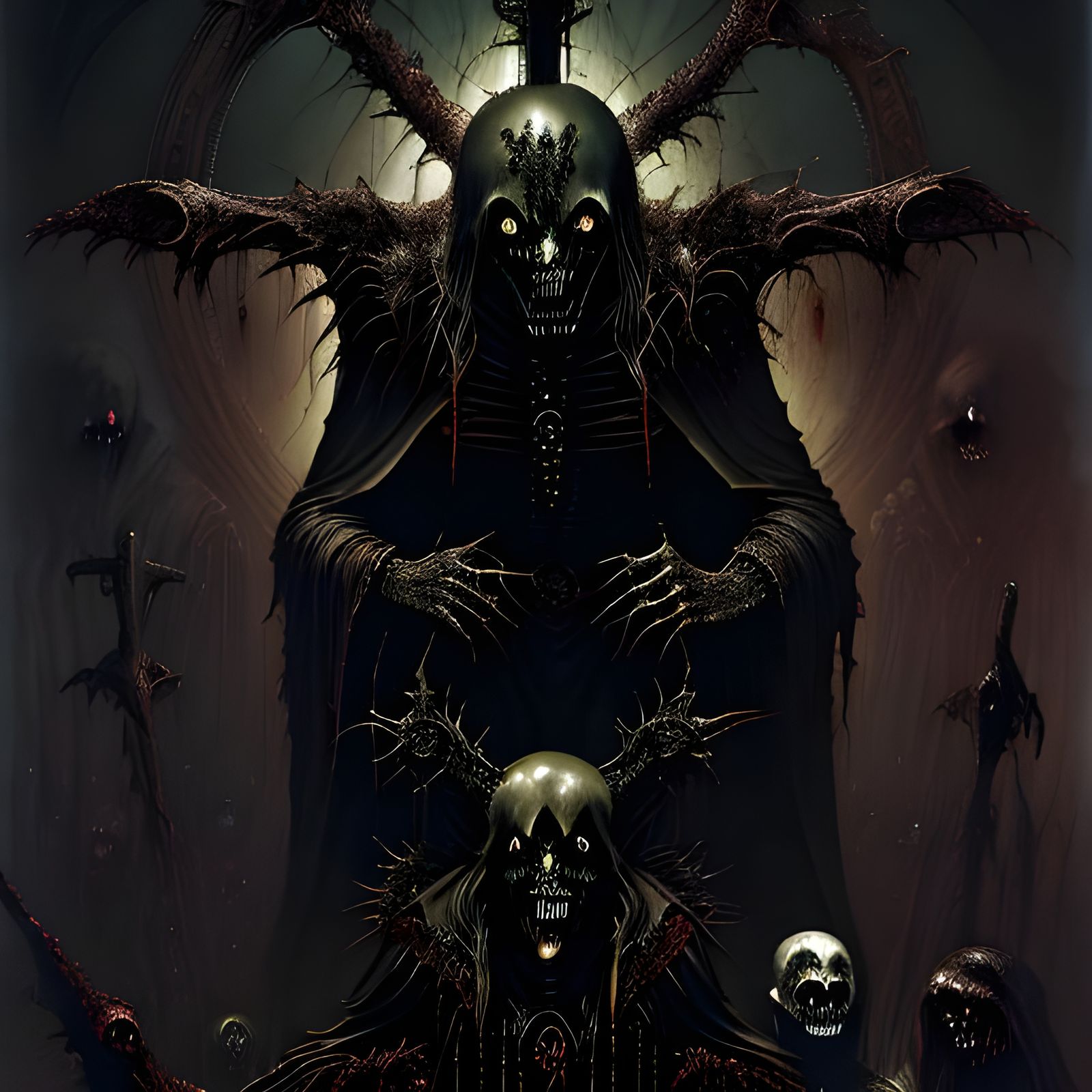 rotting zombie tearing apart rotting zombie, crucifix, crypt,in style ...