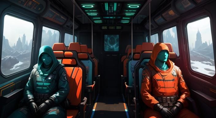 Three Aliens sitting in a bus - AI Generated Artwork - NightCafe Creator