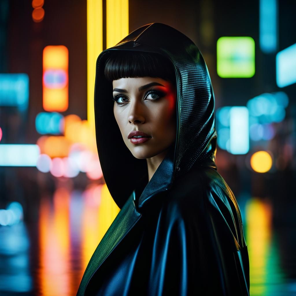 A cityscape, at night, futuristic, in the style of Blade Runner, neon ...