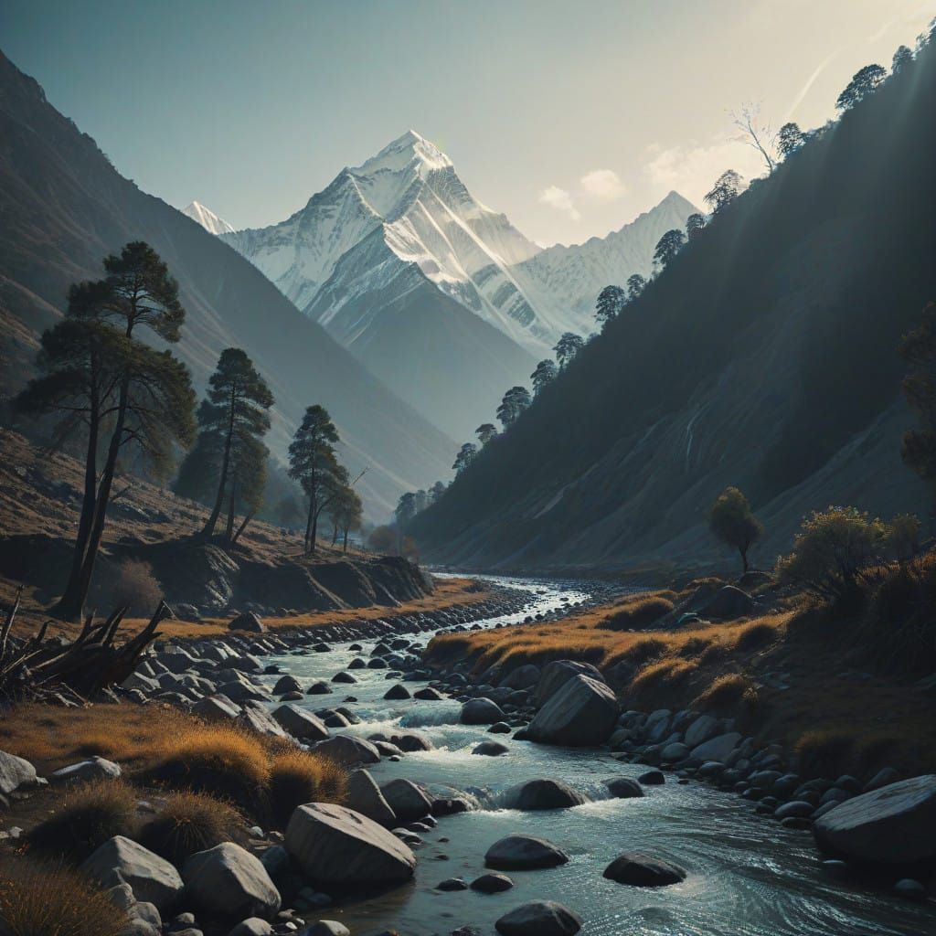 Sacred Himalayan Landscape at Ganges River Origin - AI Art