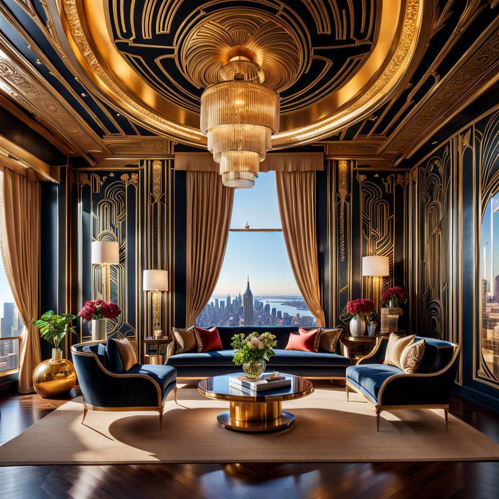 Interior of a New York City art deco penthouse - AI Generated Artwork - NightCafe Creator