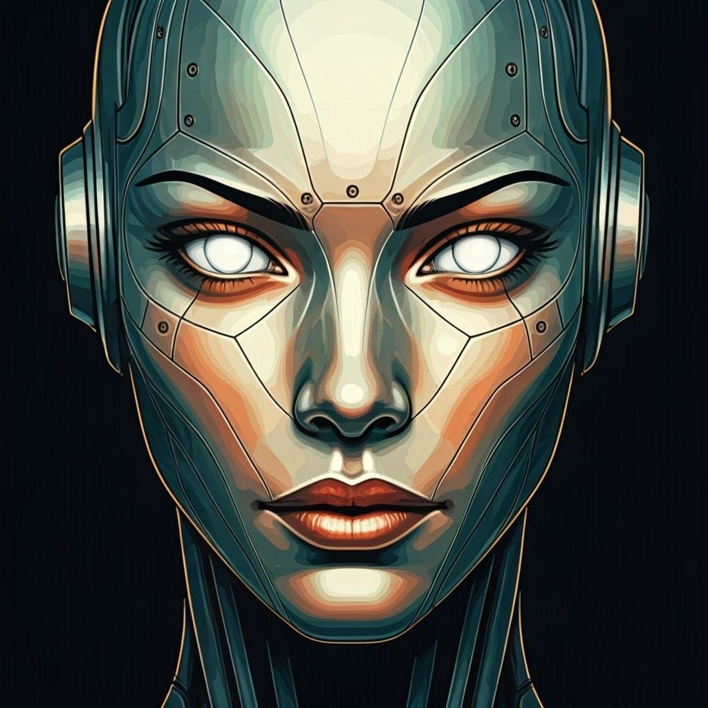 Cyberpunk Robot Goddess in Colored Pencil - AI Art