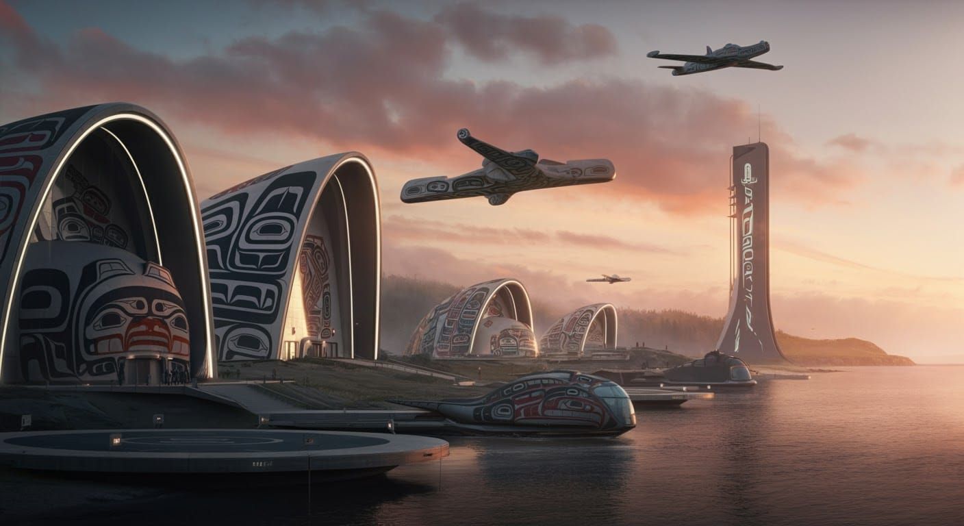 The Haida Nation, futuristic spaceport, on the southeast Alaska coast