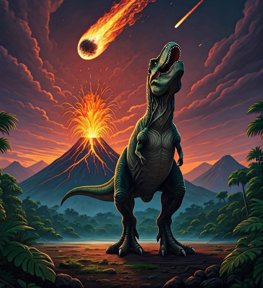 Epic T-Rex Dominates Blazing Skies in a Warped Low... - AI Art