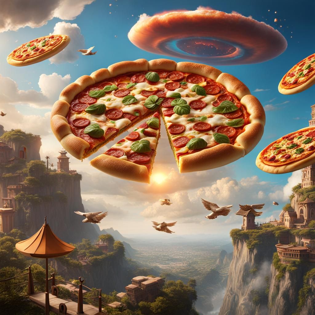 Flying shih tzus, flying pizzas - AI Generated Artwork - NightCafe Creator