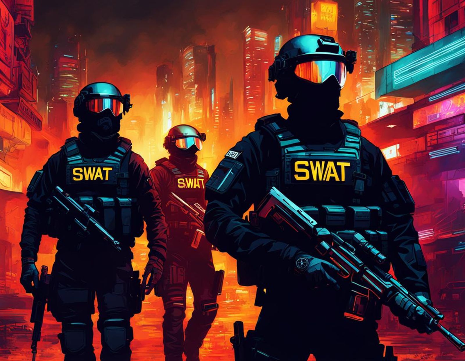 SWAT cops digital art futuristic dystopian complex cyberpunk warm ...
