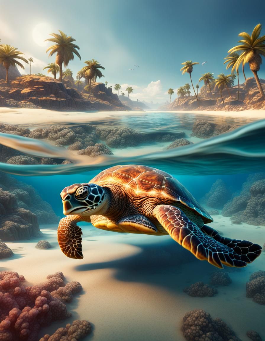 Sea Turtle in Long Beach, California. detailed matte painting, deep ...