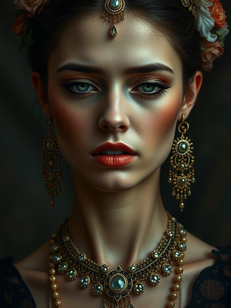 Close up of a beautiful woman crying. Tears. Wearing beautiful ...