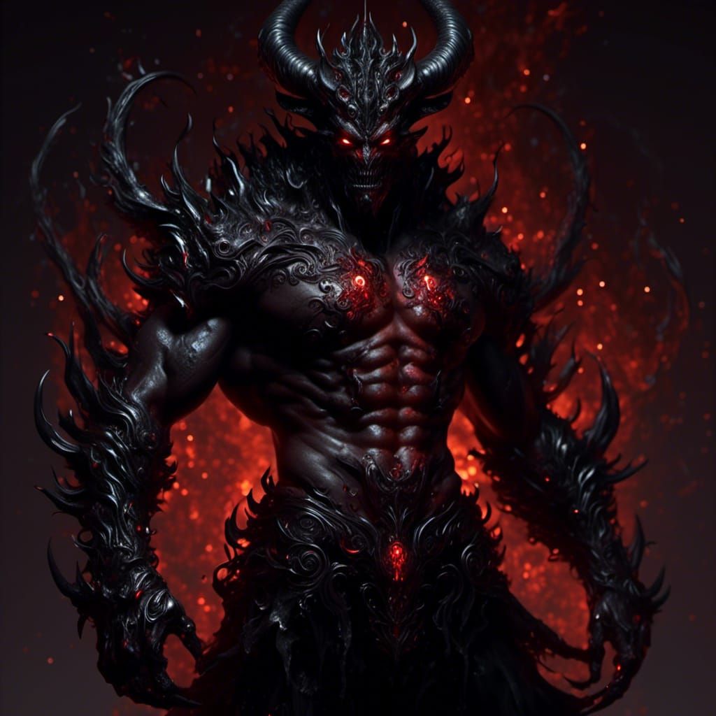 dominant, handsome, tall red demon male, muscular, black leather ...