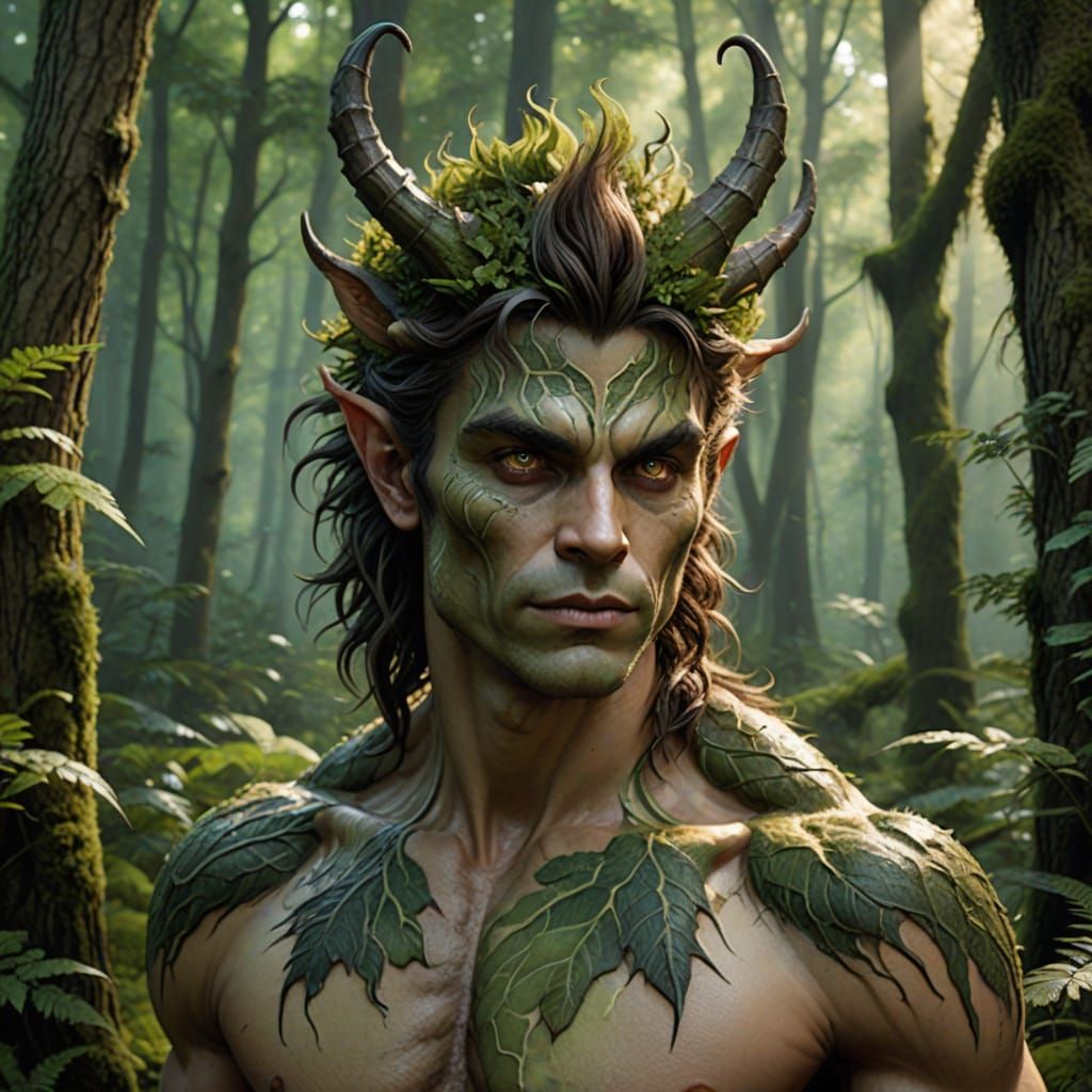 Hyperrealistic Male Fae Monster in Forest - AI Art