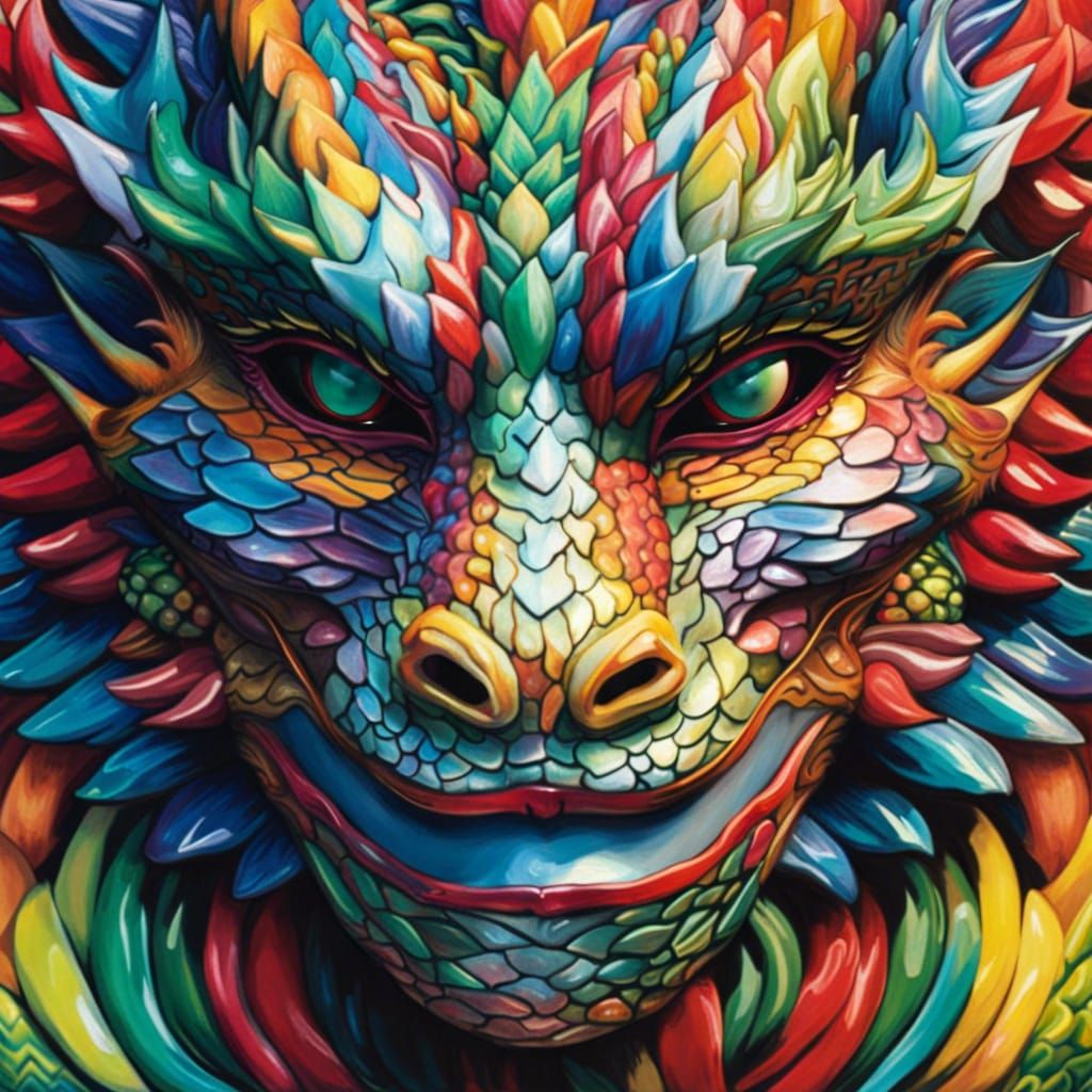 Rainbow coloured vivid beautiful dragon mask, iridescent dragon mask ...