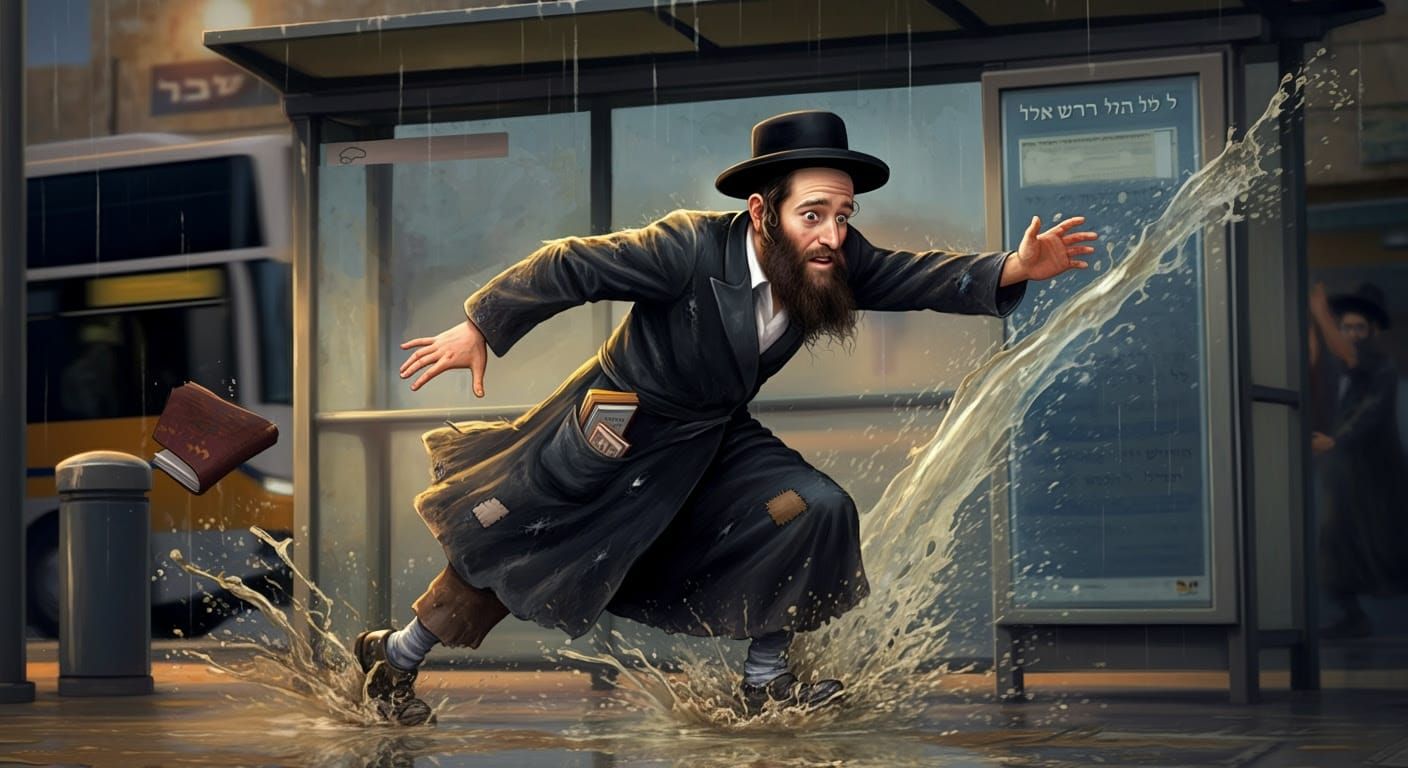 Orthodox Man Splashed by Puddle, Comic Art Style - AI Art