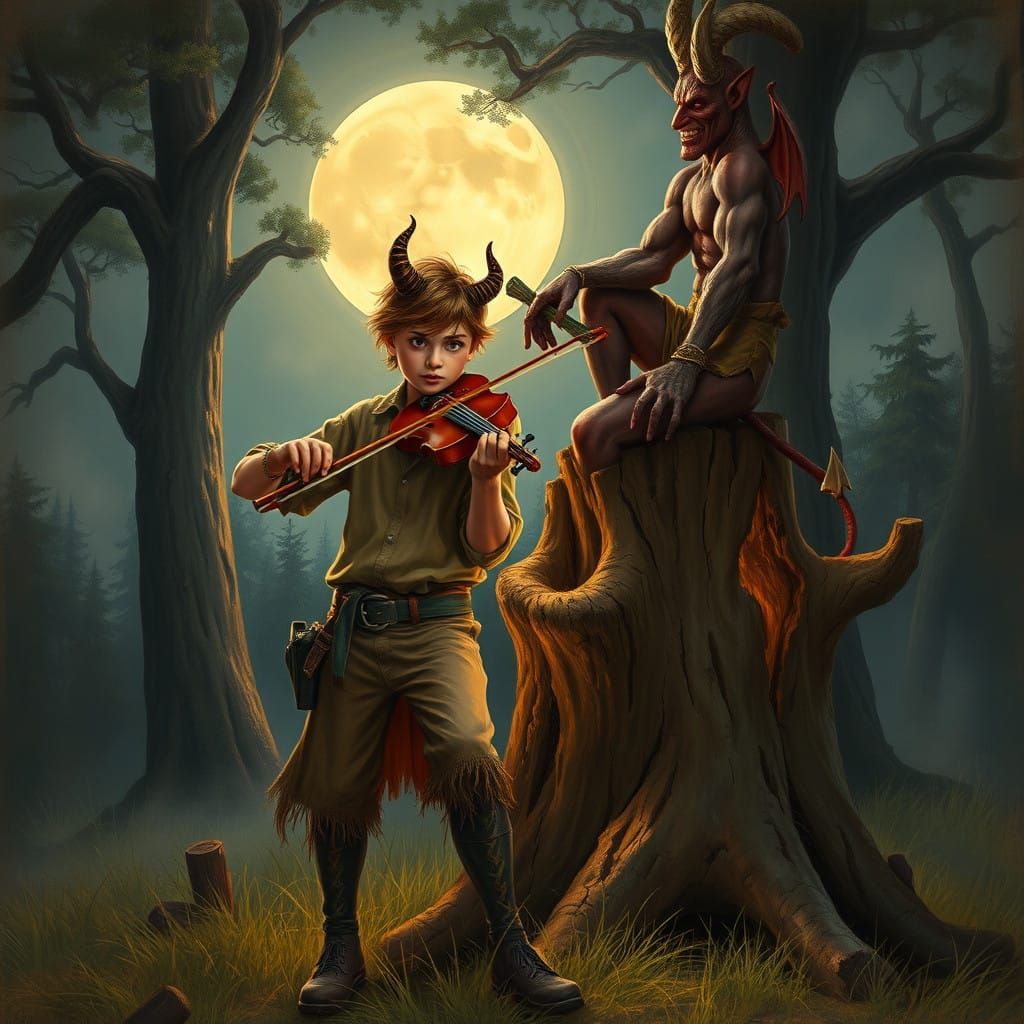 When he came upon this young man Sawin' on a fiddle and playin' it hot ...