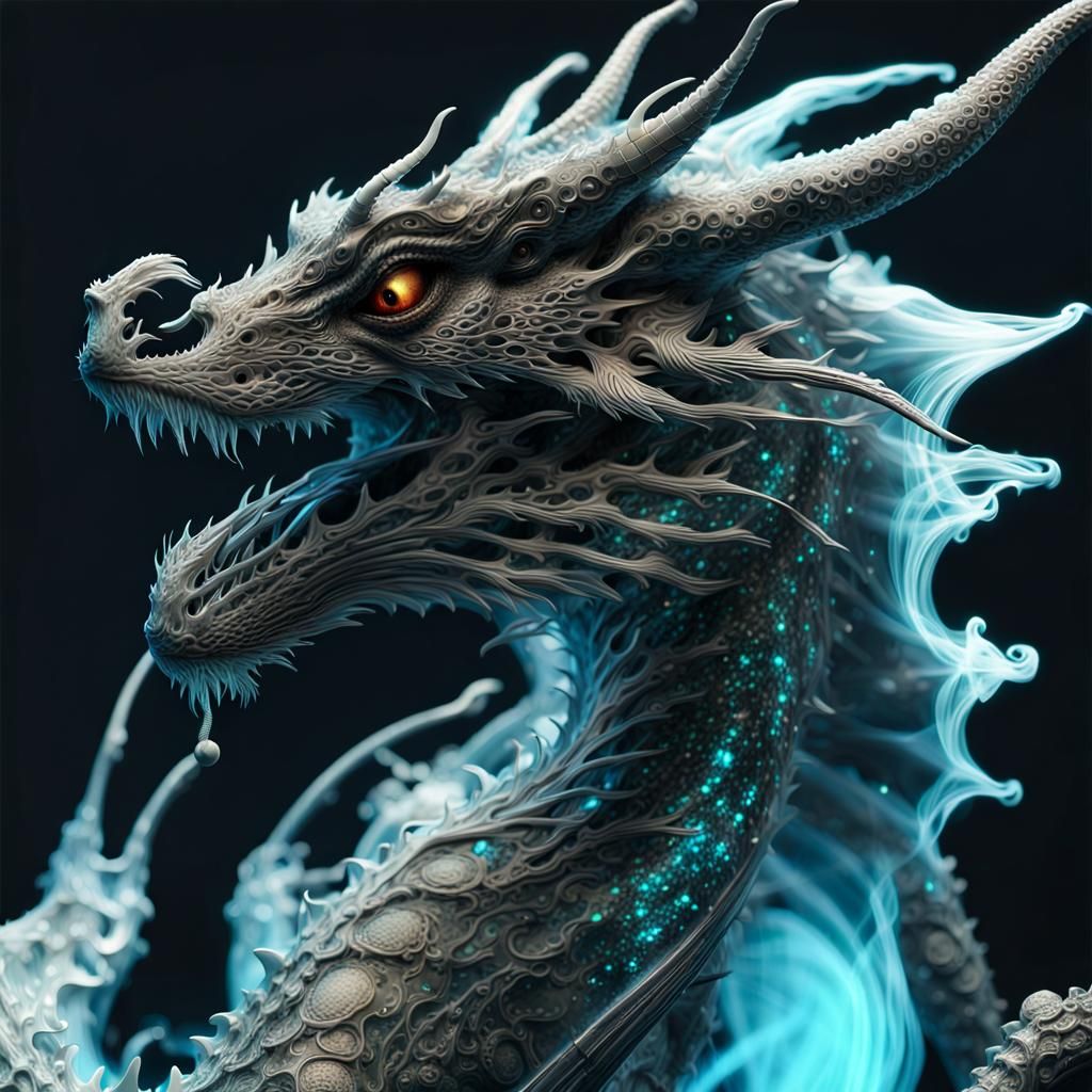 Astrodimensional bioluminescent dragon, disintegrating into starlight ...