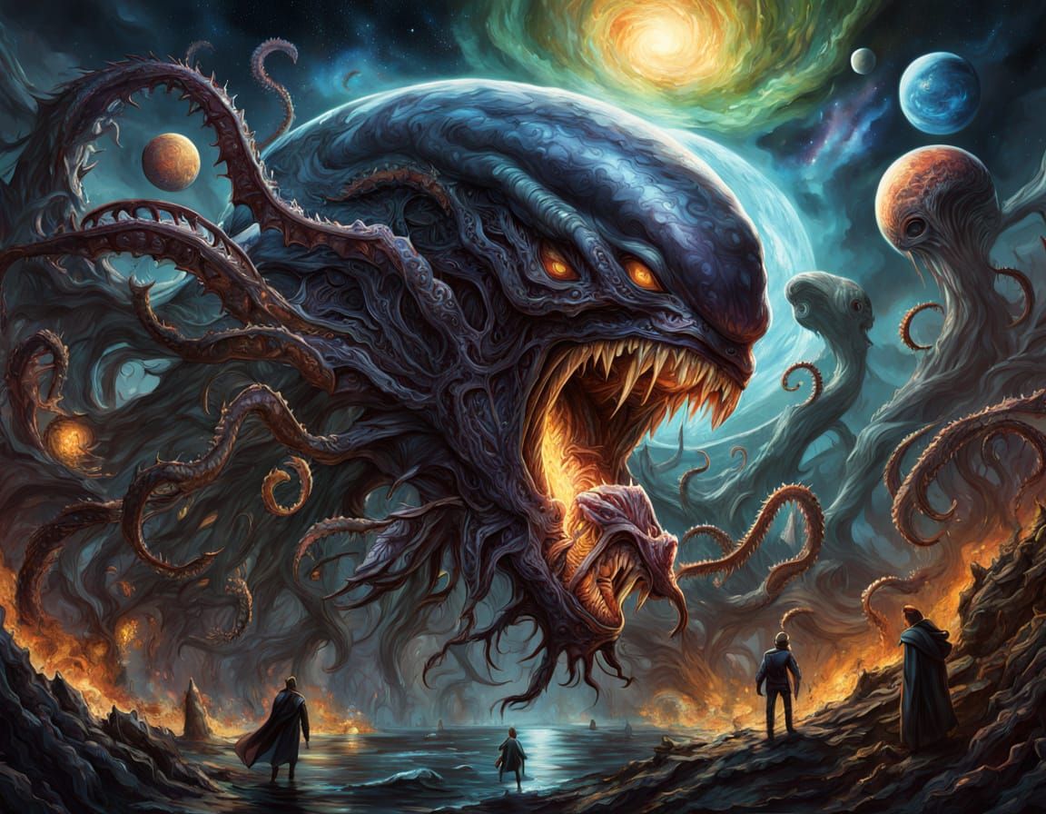 Alien nightmare emerges from the comic abyss. The alien is an eldritch ...