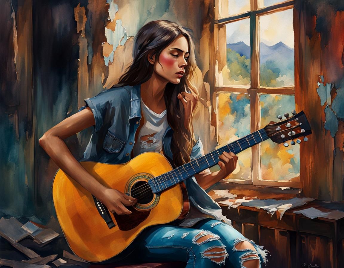 Playing guitar - AI Generated Artwork - NightCafe Creator