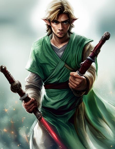 Link in space with a light saber intricate details, HDR, beautifully ...