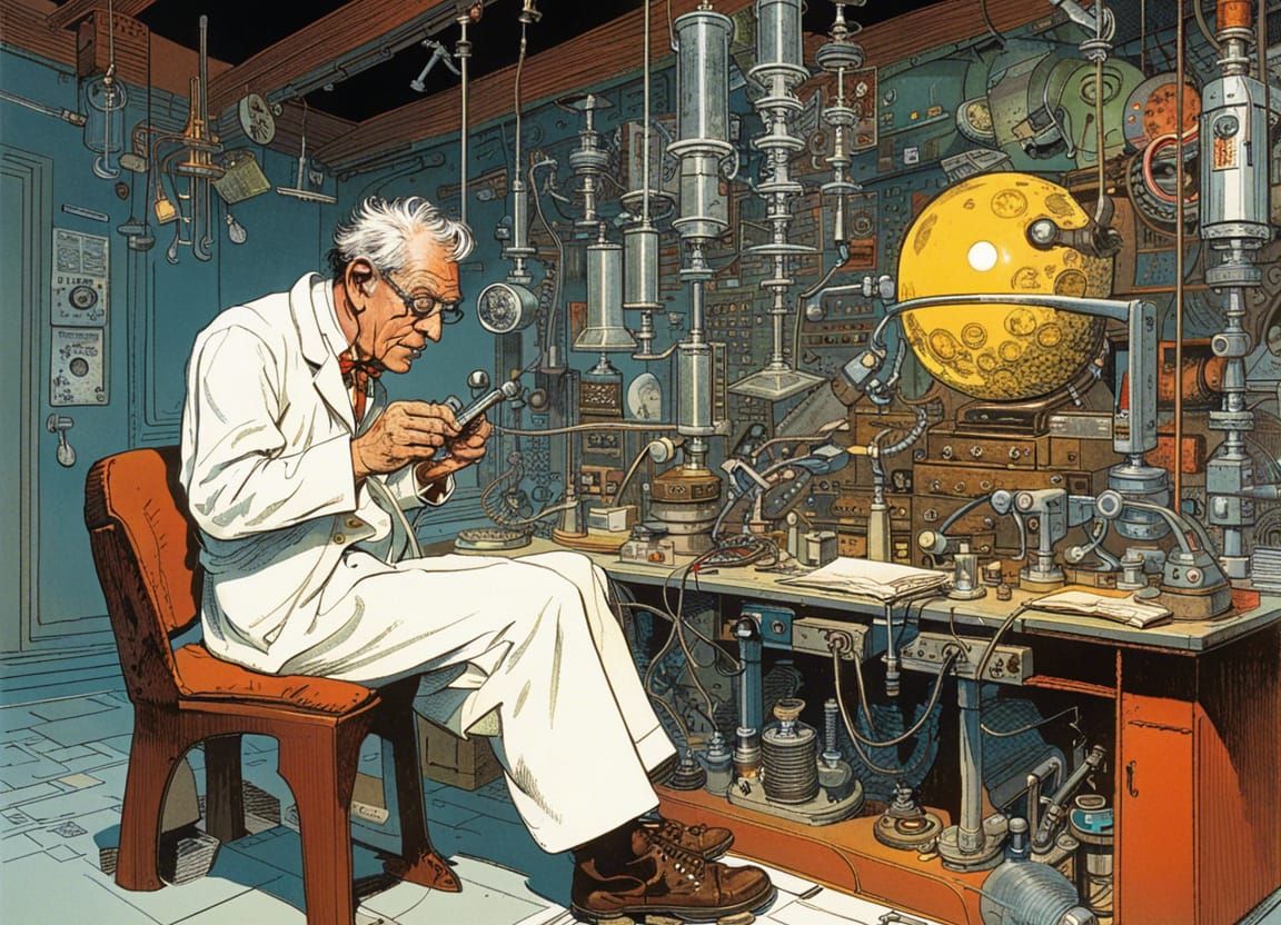 mad scientist in his secret lab, trying to re-animate his robot - AI ...