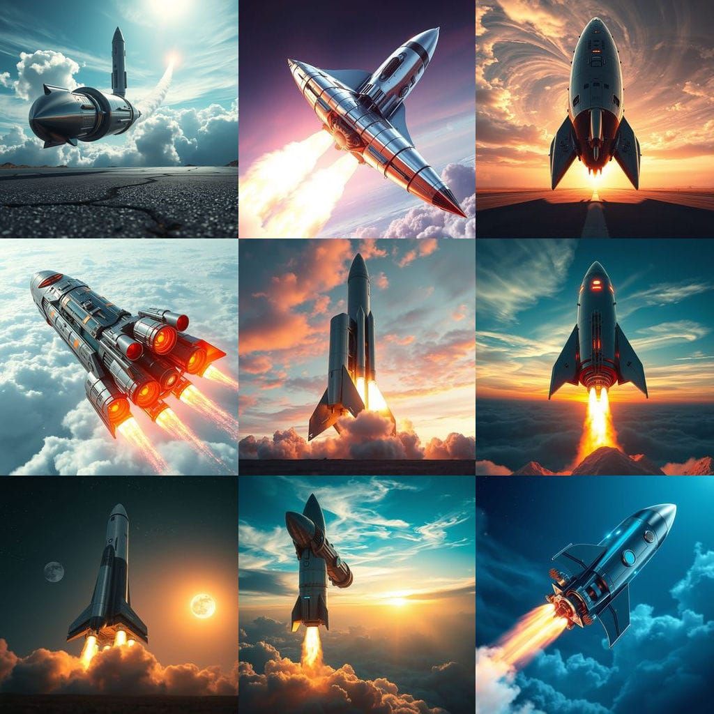 Sleek Futuristic Rocket Blasts Off into Epic Space... - AI Art