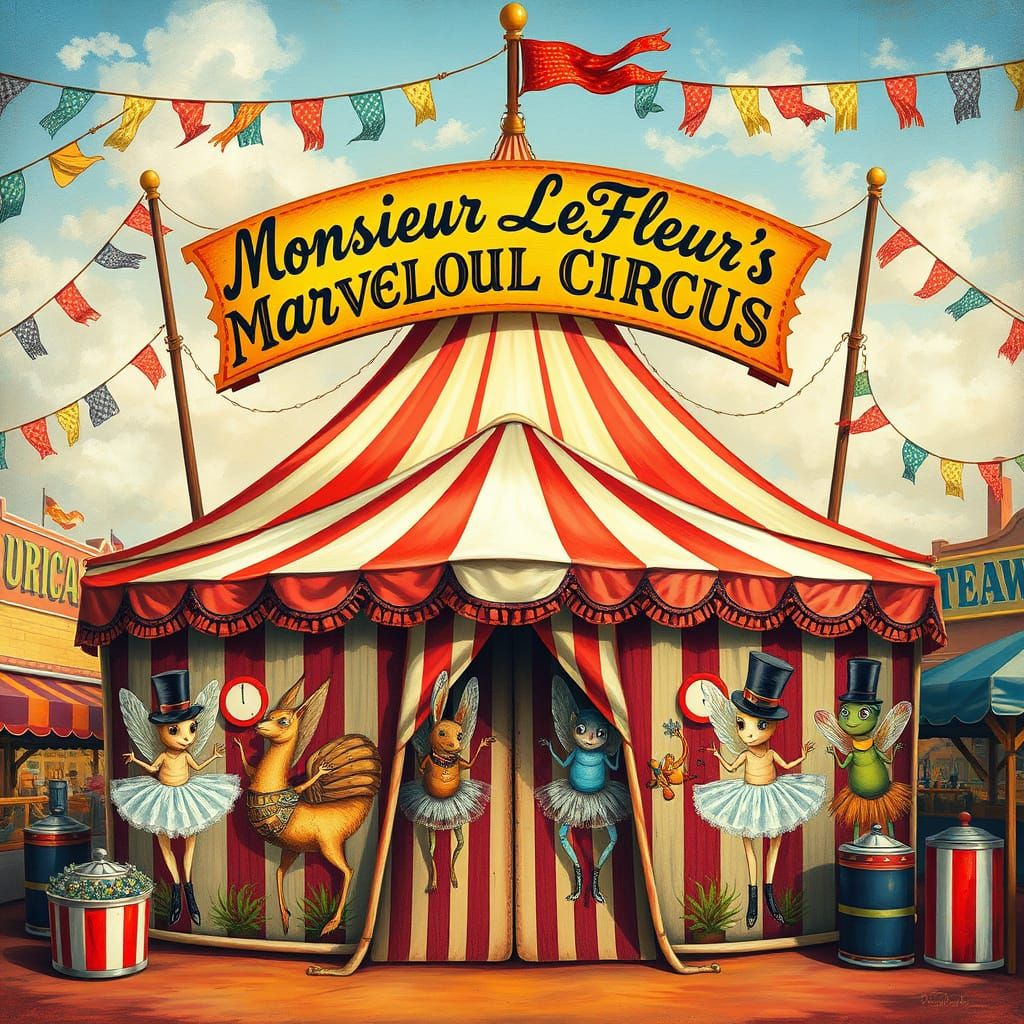 Vibrant Carnival Sideshow Tent in Whimsical Classi... - AI Art