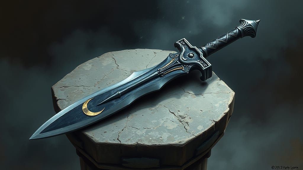 Fantasy Dagger with Shadowy Blade and Crescent Moo... - AI Art