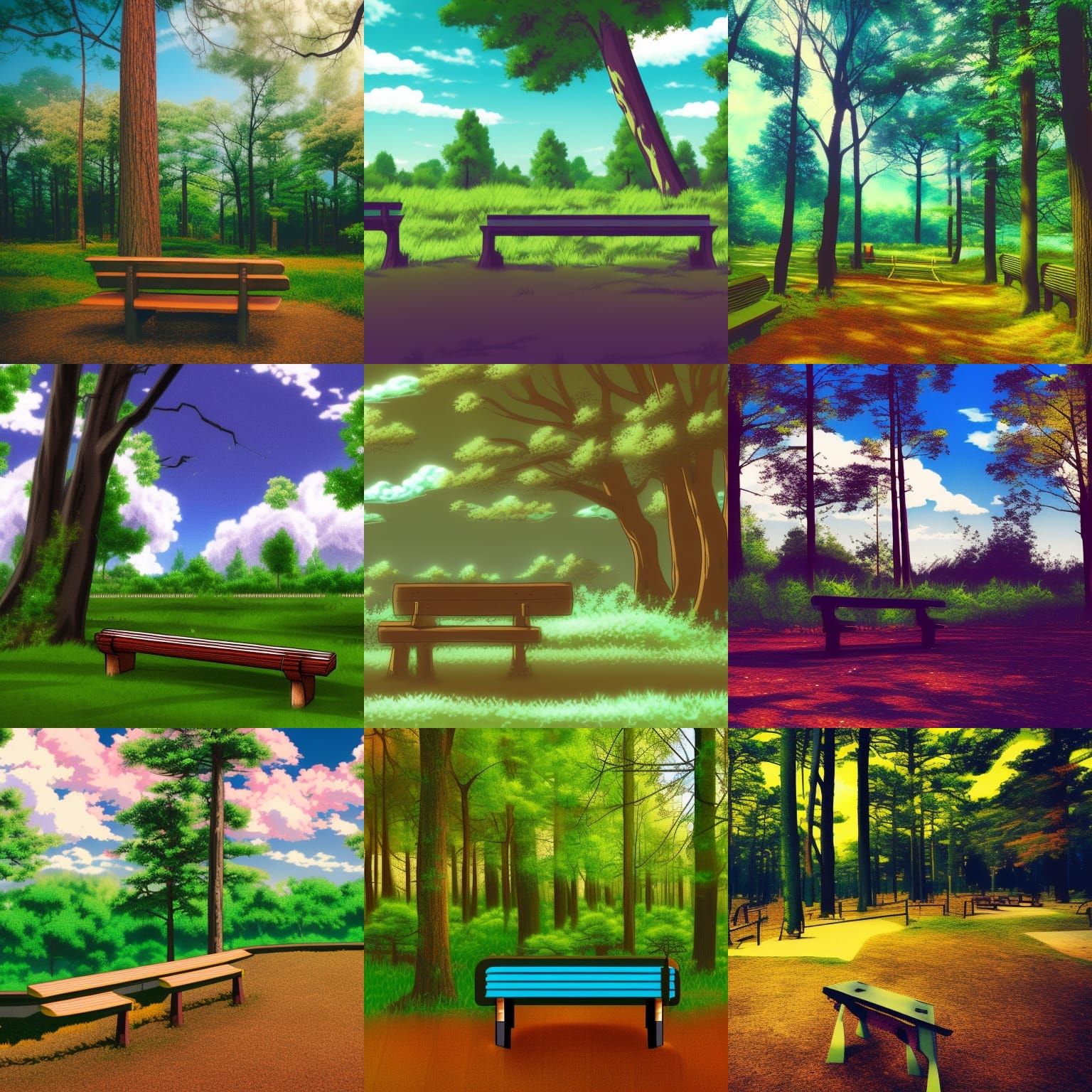 anime background , 80's anime , vhs quality , forest , woods , park ...