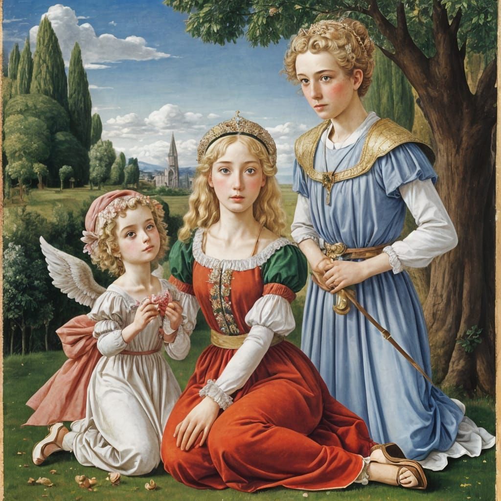 Medieval Angels and Donkeys in Vibrant Artistic St... - AI Art