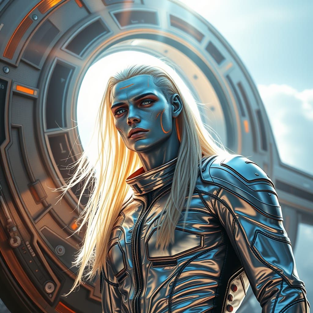 Godlike Alien Emerges from Spacecraft in Iridescen... - AI Art