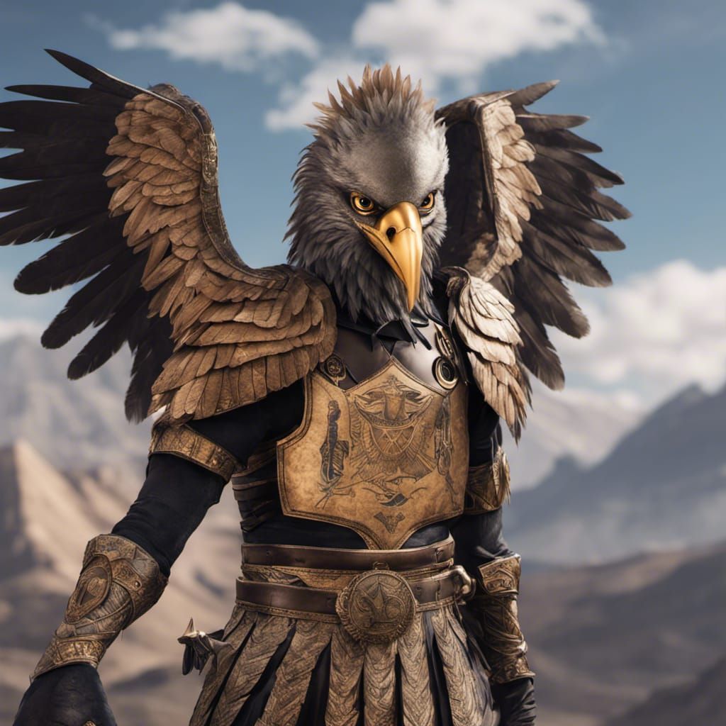 Aarakocra with light grey feathers on the head and wings in ancient ...