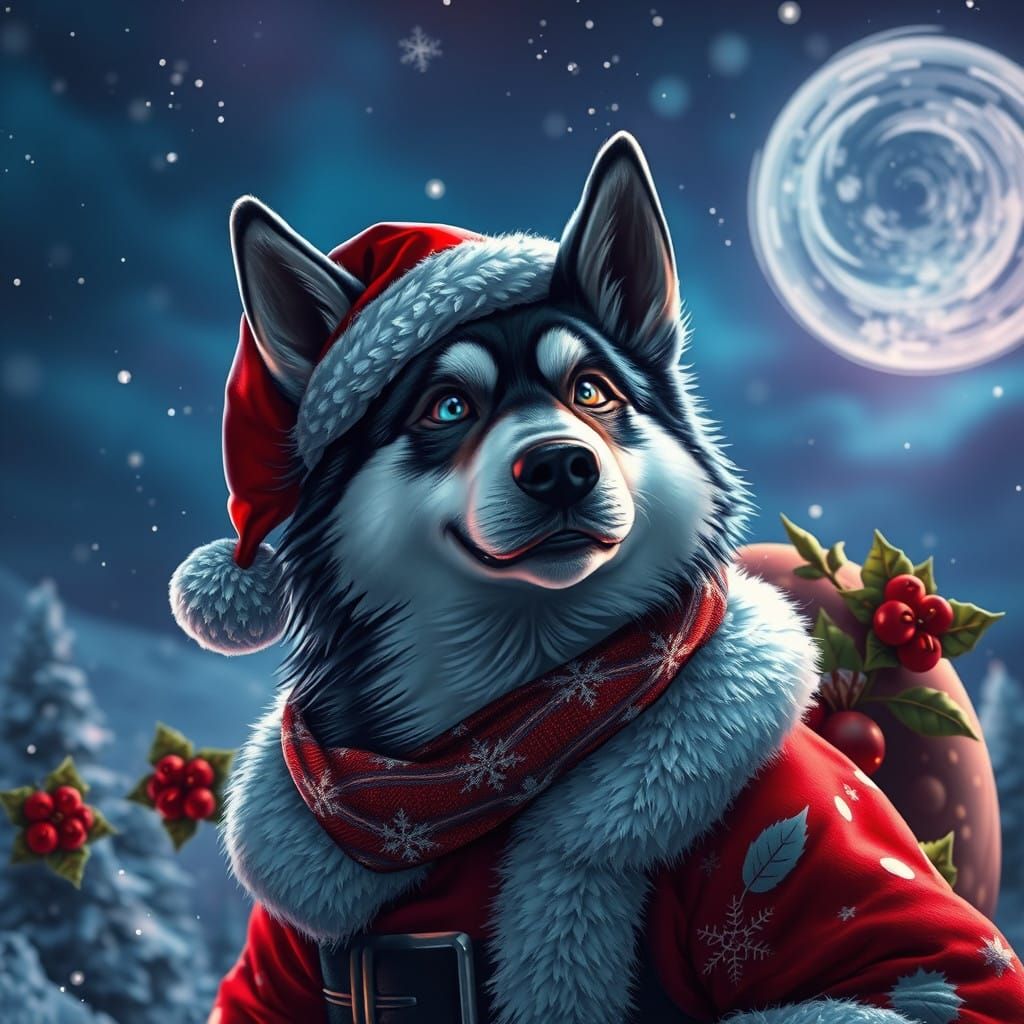 husky dog in a santa costume - Vibrant Santa Husky Concept A...