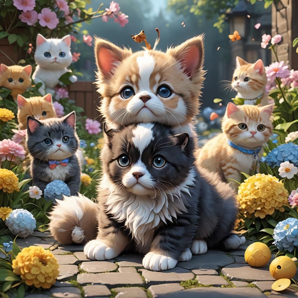 Cartoon baby puppy mixed with a cat By artist "anime", 3d anime art ...