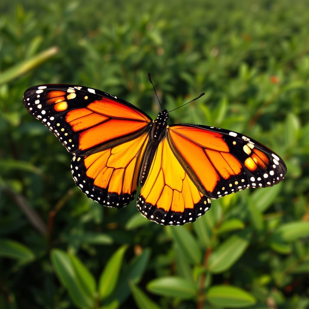 Giant Monarch Butterfly flying over the Amazon