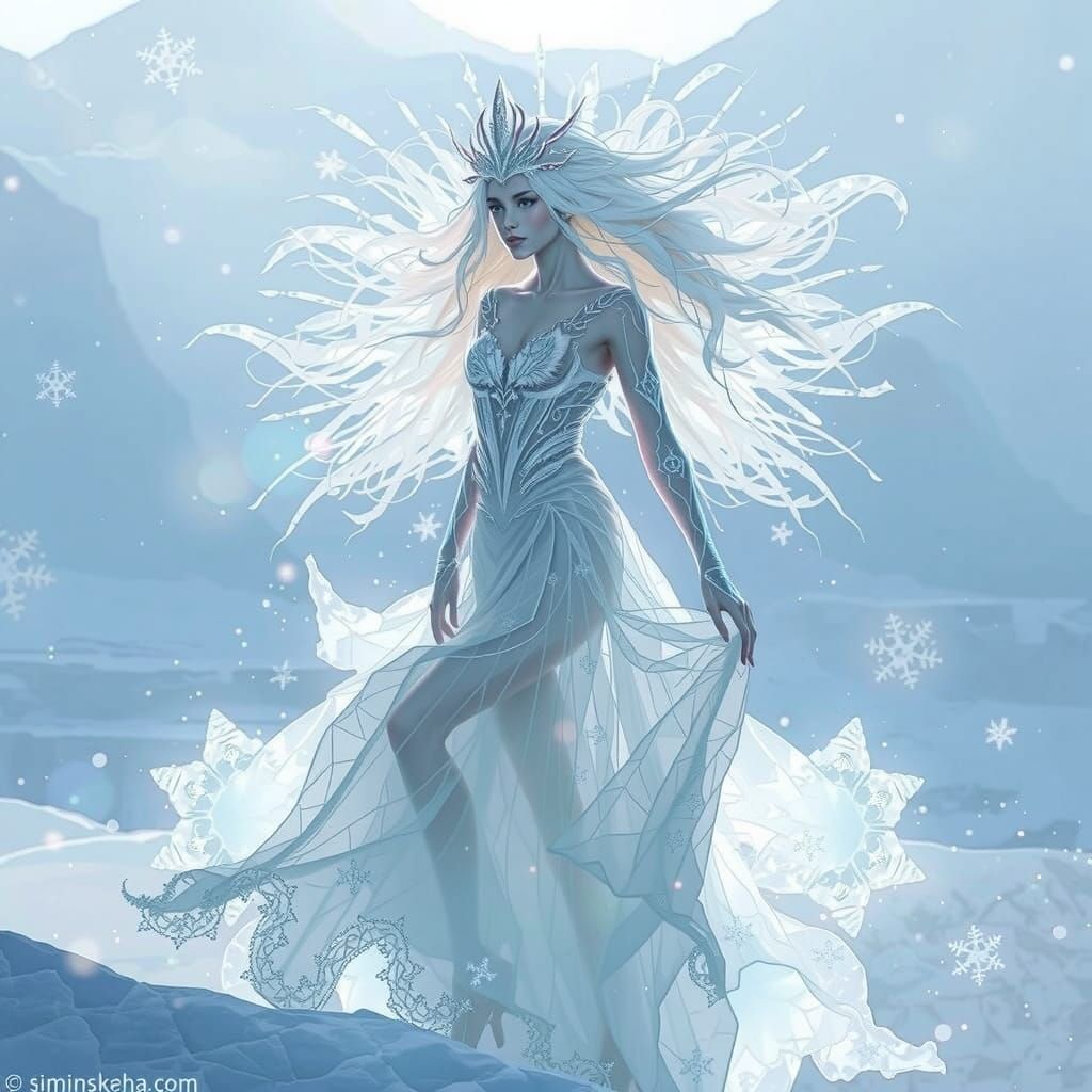 Ethereal Goddess Rises from the Glaciers in Icy Sp... - AI Art