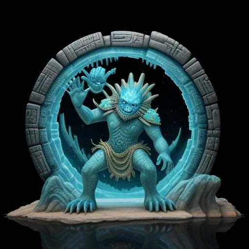 photorealistic strange paleozoic creature 3-foot praying "dimensional ...